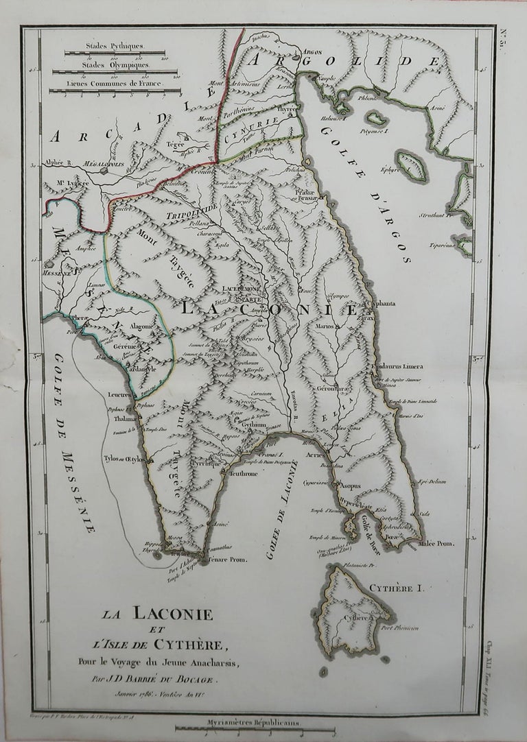 Original Antique Map of Ancient Greece, Laconia, Island of Cythera ...