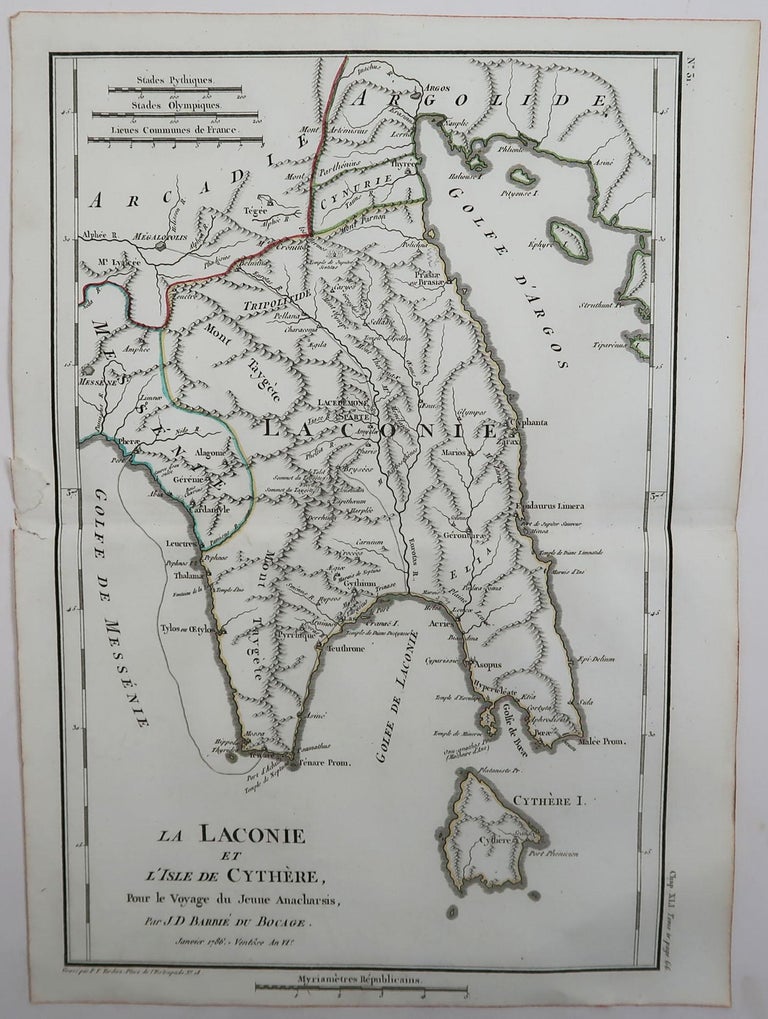 Original Antique Map of Ancient Greece, Laconia, Island of Cythera ...