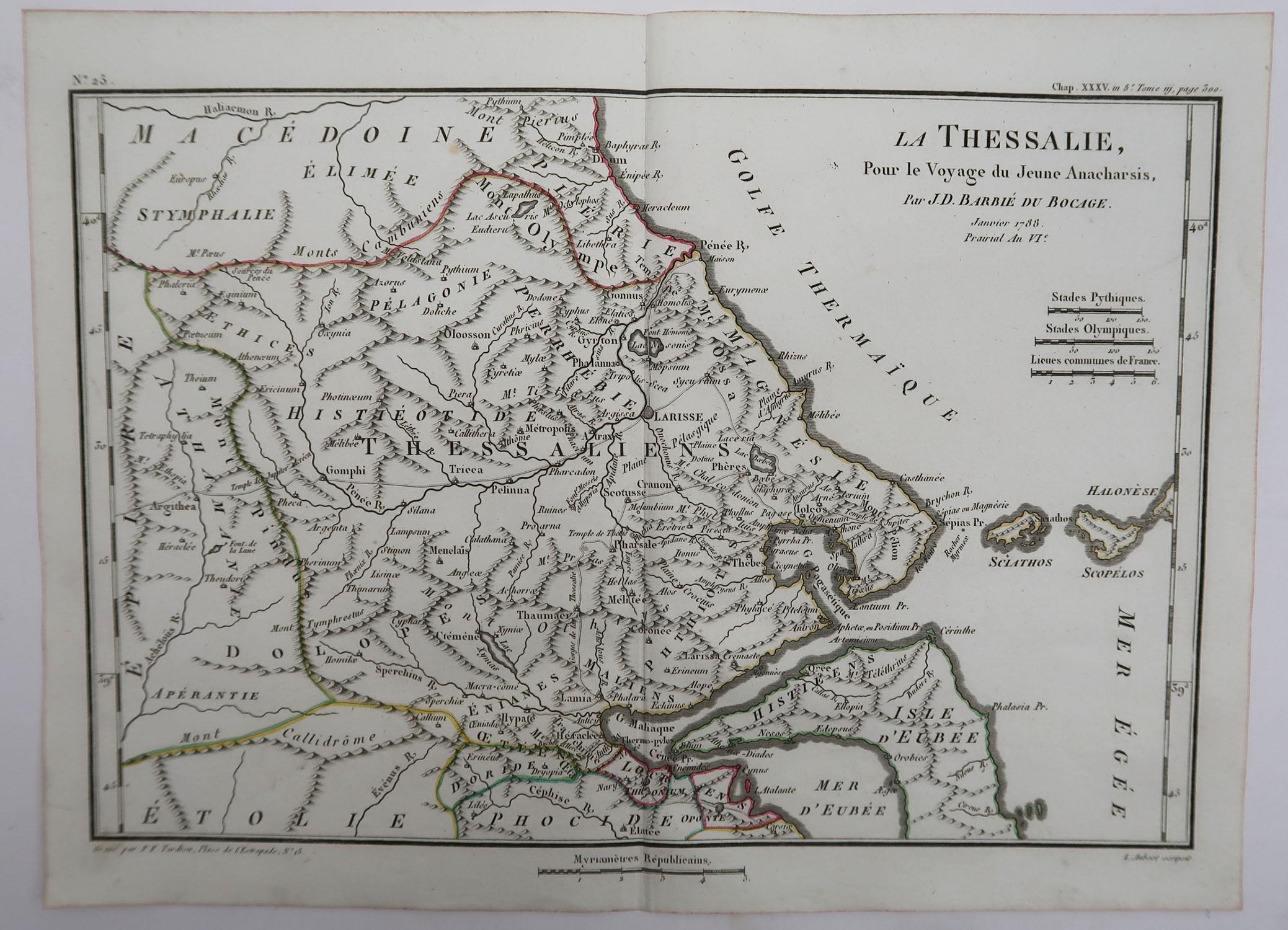 Original Antique Map of Ancient Greece, Thessaly, Mount Olympus, 1788 ...
