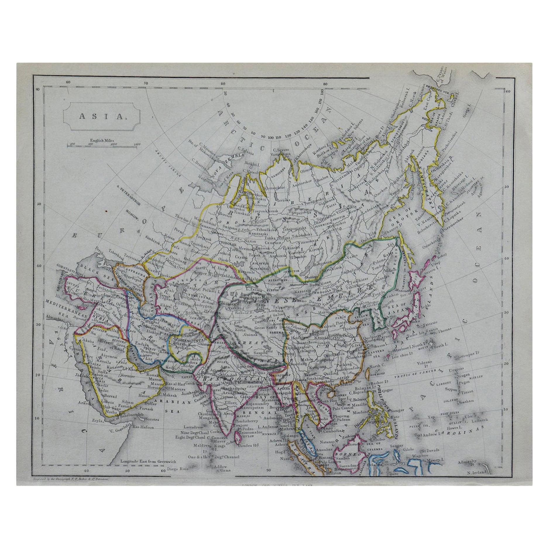 Original Antique Map of Asia by Becker, circa 1840 For Sale at 1stDibs