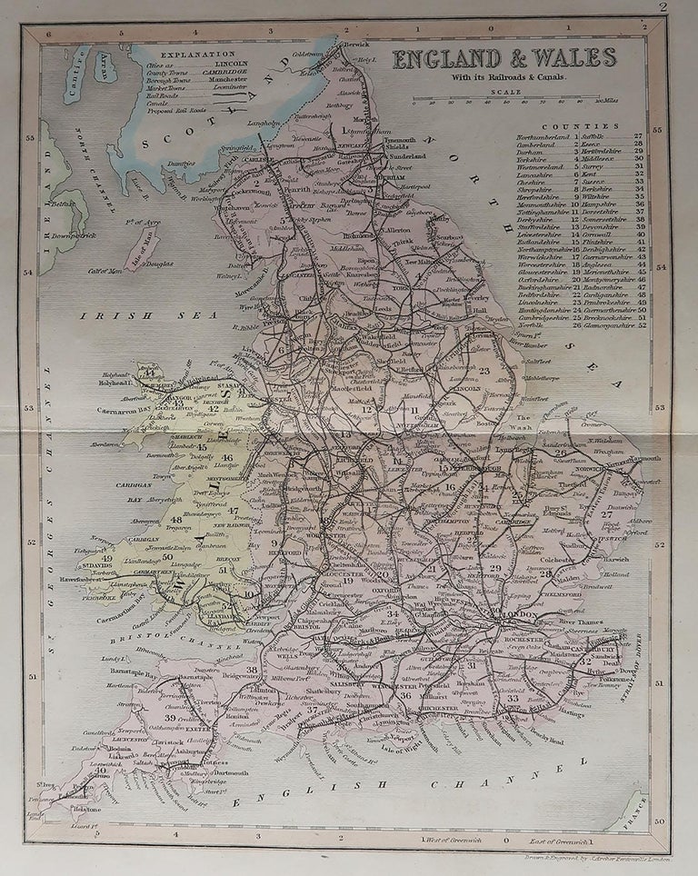 Original Antique Map of England and Wales by J.Archer, circa 1840 at ...