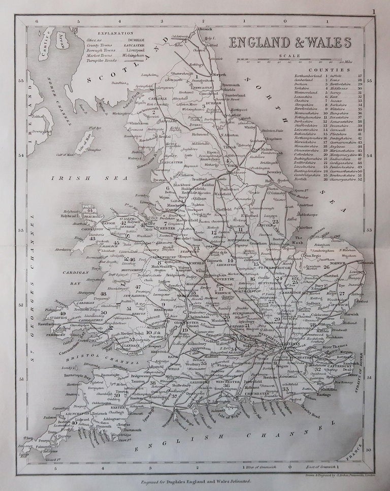 Original Antique Map of England and Wales by J.Archer, circa 1840 at ...