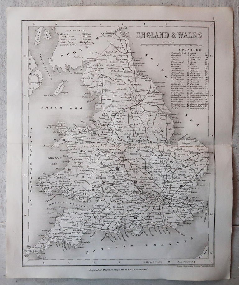 Original Antique Map of England and Wales by J.Archer, circa 1840 at ...