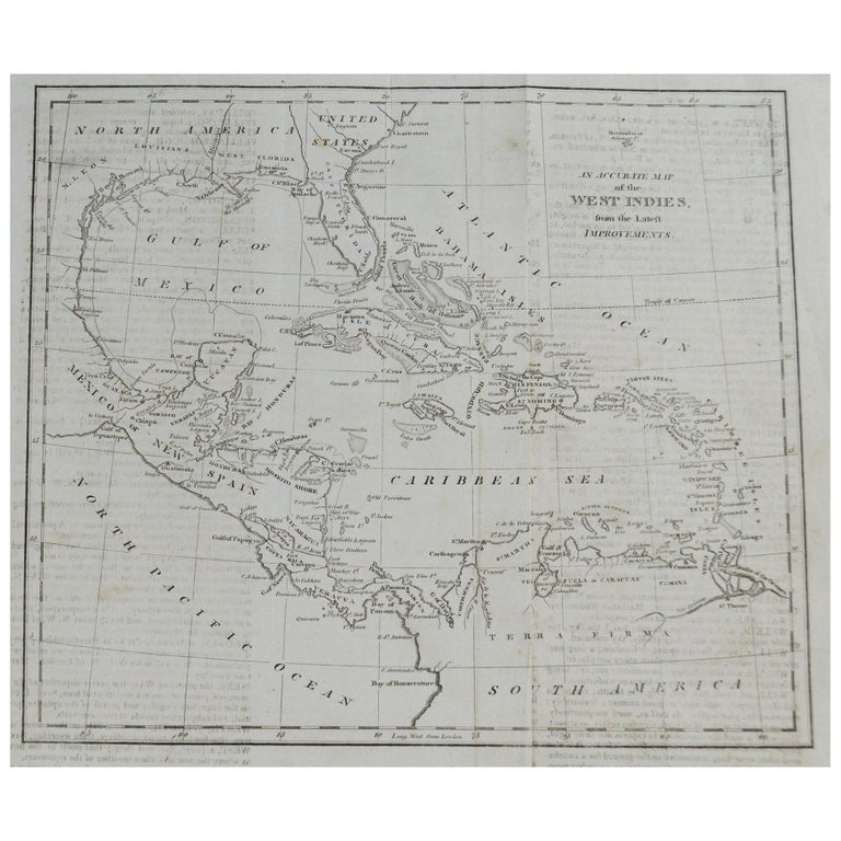 Original Antique Map of Florida and The Caribbean, circa 1800 For Sale ...