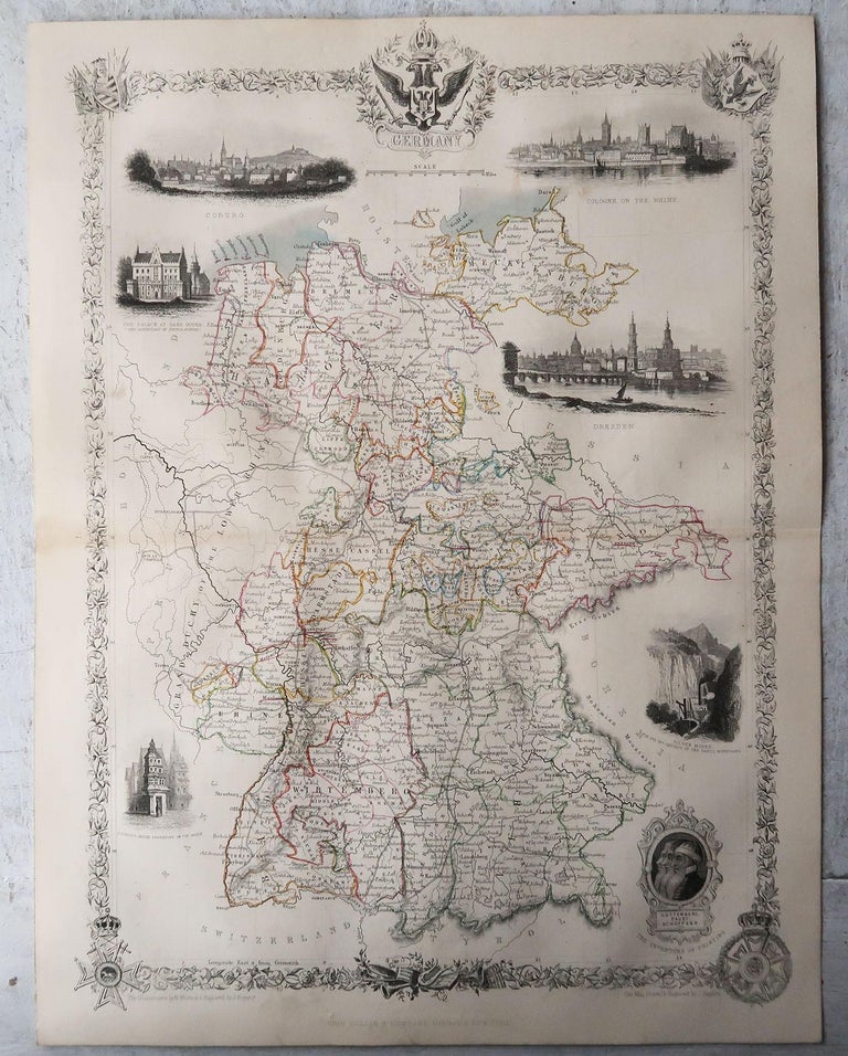 Original Antique Map of Germany by Tallis, Circa 1850 at 1stDibs