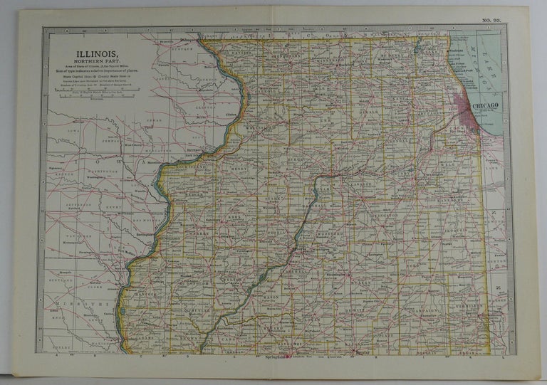 Original Antique Map of Illinois, circa 1890 For Sale at 1stDibs