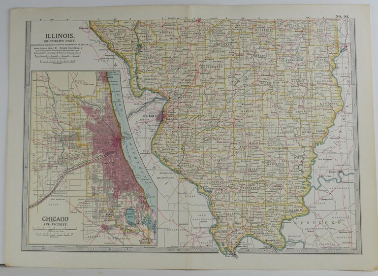 Original Antique Map of Illinois, circa 1890 For Sale at 1stDibs