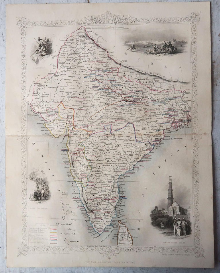 Original Antique Map of India by Tallis, Circa 1850 For Sale at 1stDibs