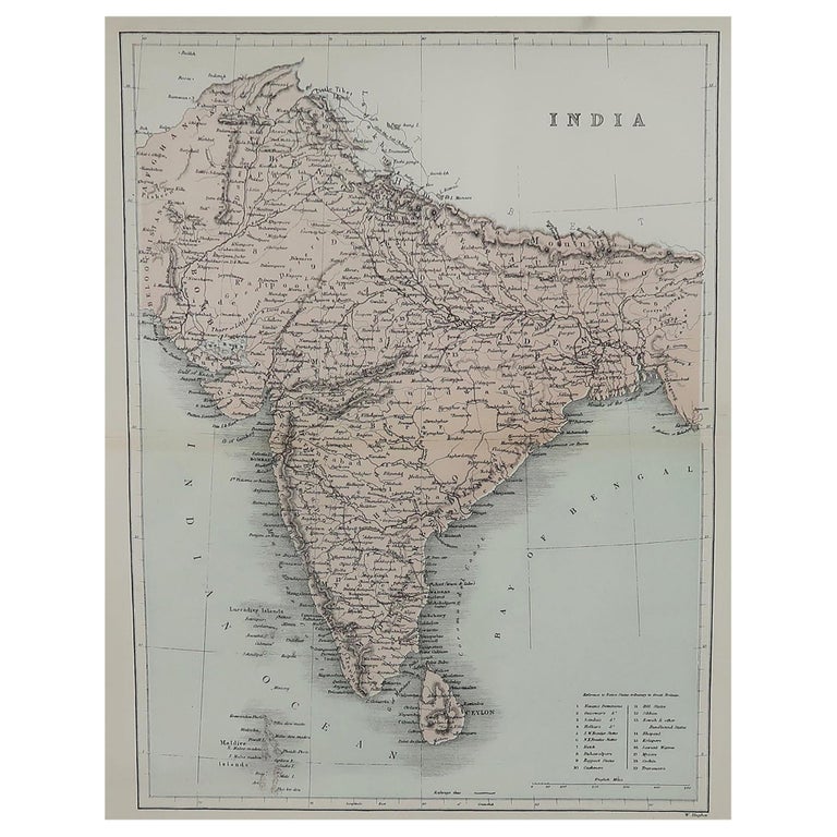 Original Antique Map of India, circa 1850 For Sale at 1stDibs