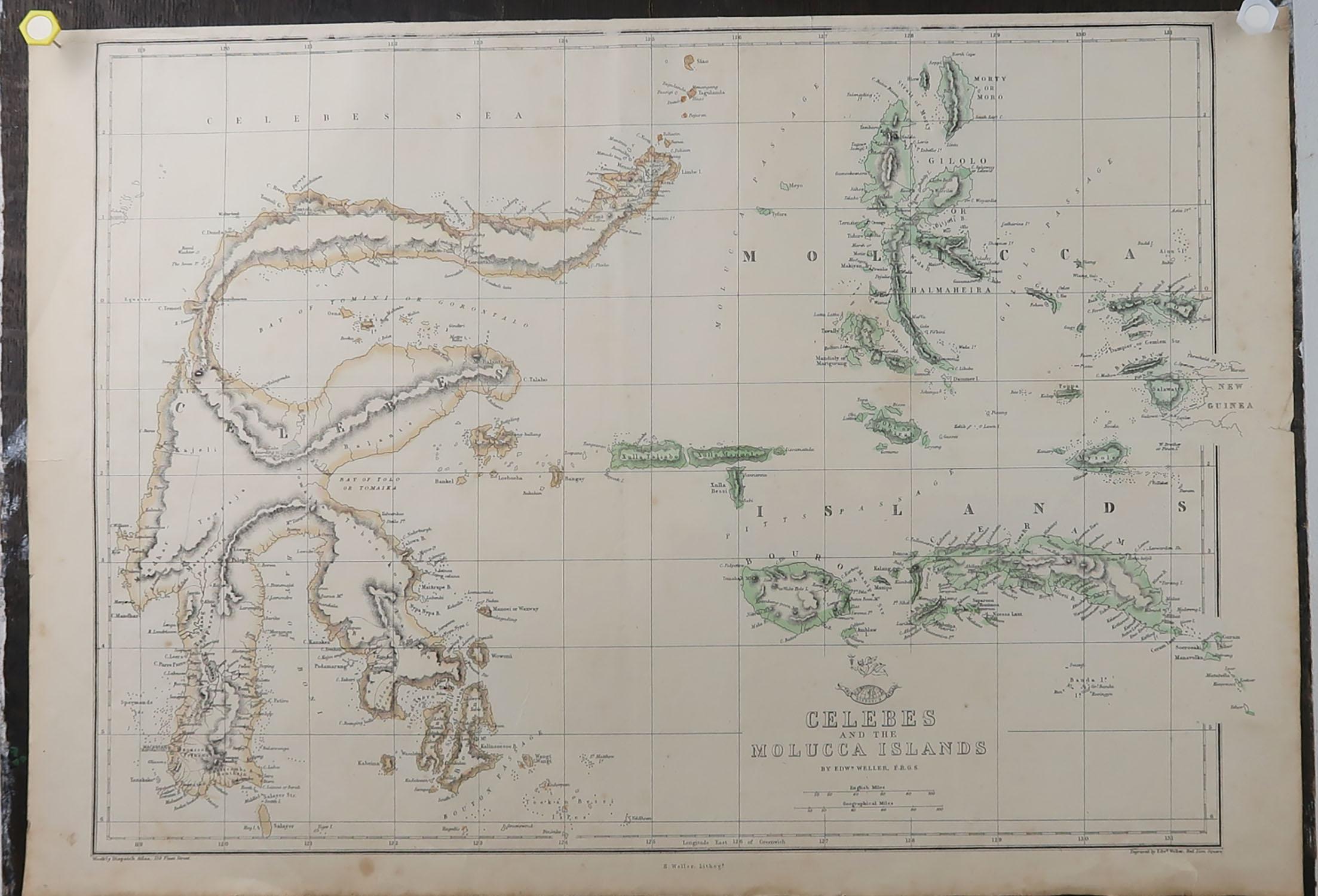 Mapa original antiguo de Indonesia, 1861 en venta en 1stDibs