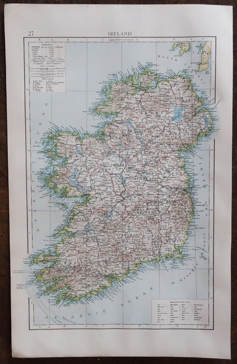 Original Antique Map of Ireland, Bartholomew. C.1900 For Sale at 1stDibs