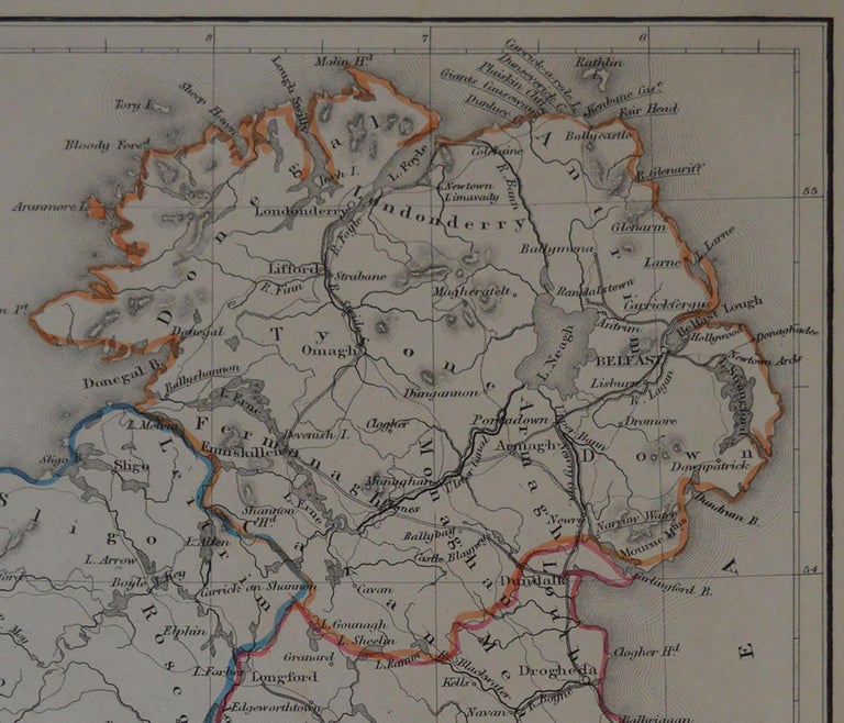 Original Antique Map of Ireland by Hughes, circa 1840 For Sale at 1stDibs