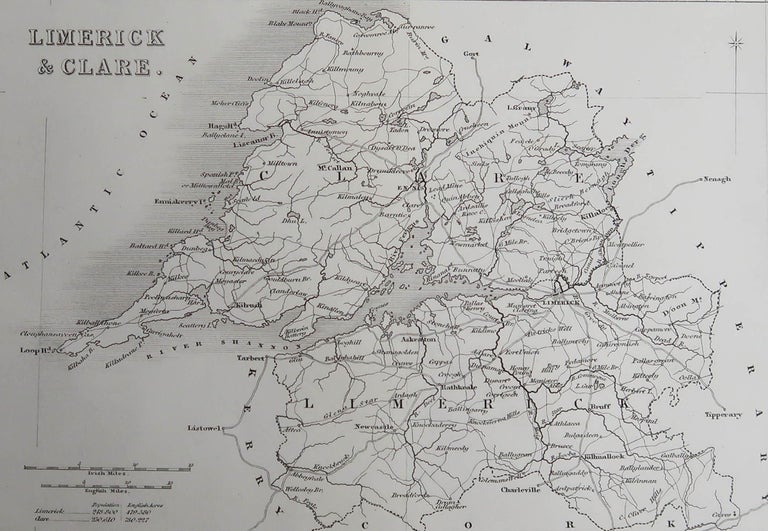 Original Antique Map of Ireland- Limerick and Clare. C.1840 For Sale at ...