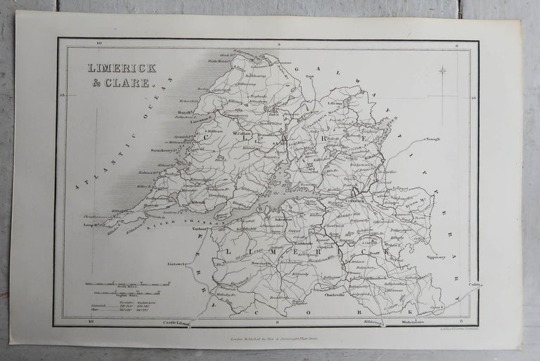 Original Antique Map of Ireland- Limerick and Clare. C.1840 For Sale at ...