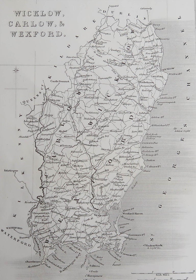 Original Antique Map of Ireland- Wicklow, Carlow and Wexford. C.1840 ...