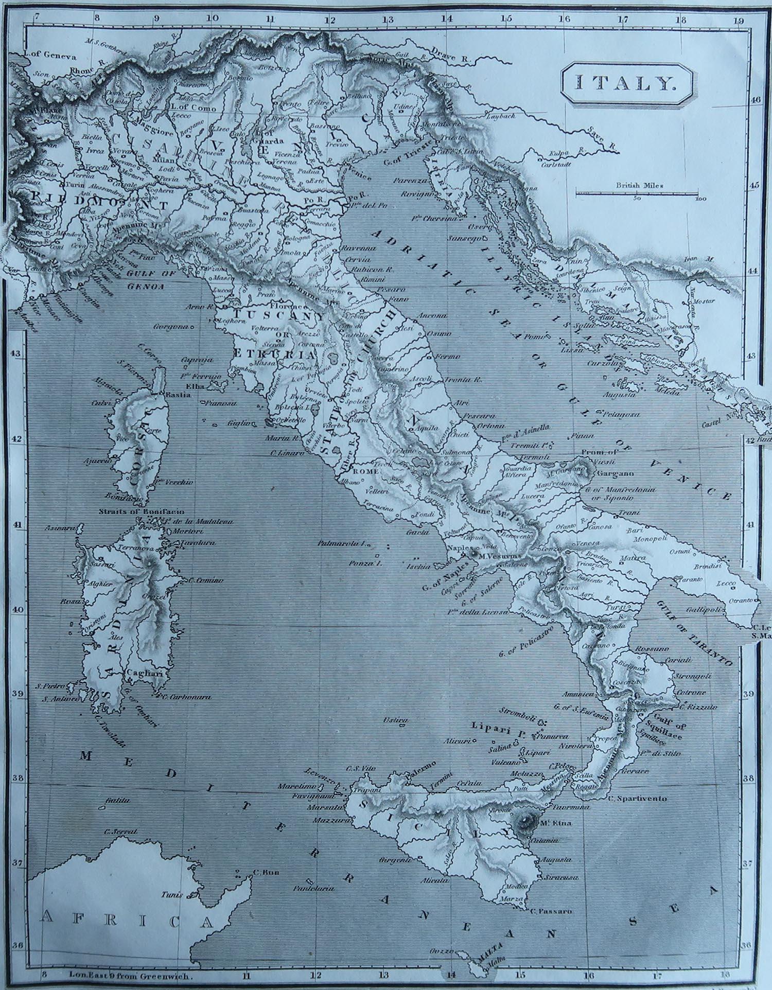 Original Antique Map of Italy, Sherwood, Neely and Jones, Dated 1809 at ...