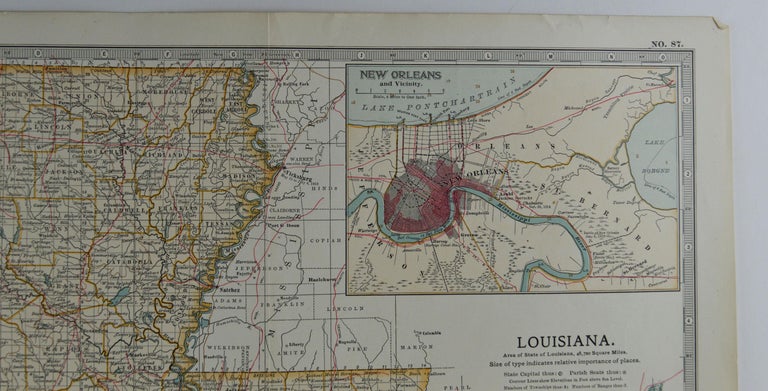 Original Antique Map of Louisiana, circa 1890 For Sale at 1stDibs