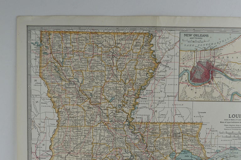 Original Antique Map of Louisiana, circa 1890 For Sale at 1stDibs