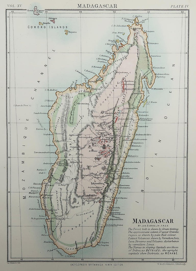 Original Antique Map of Madagascar, East Africa, 1889 at 1stDibs ...
