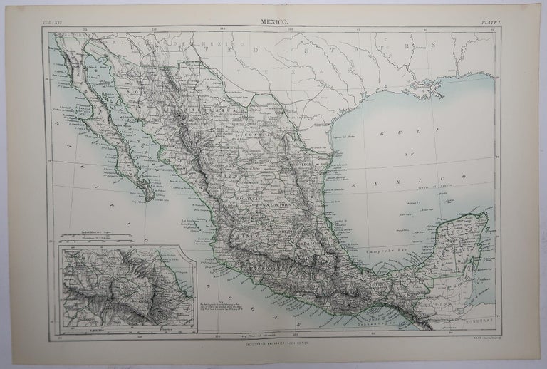 Original Antique Map of Mexico, 1889 at 1stDibs
