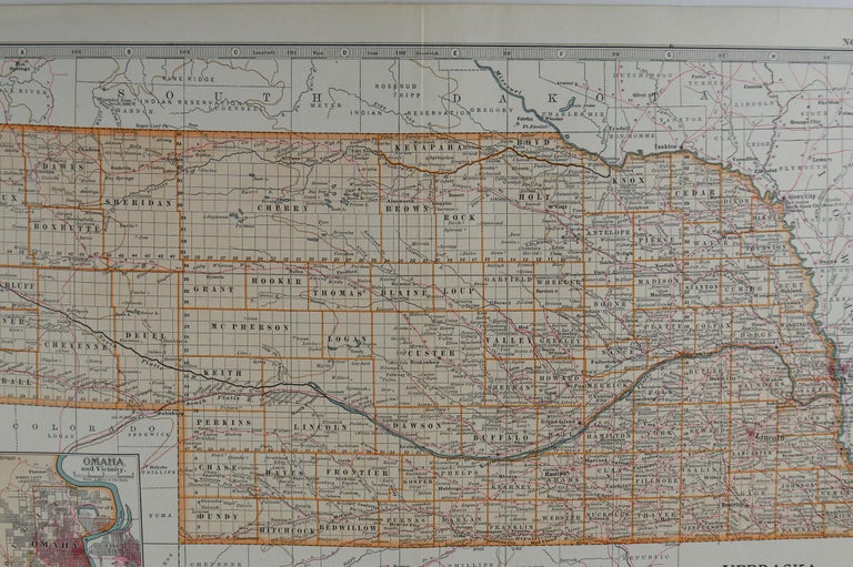 Original Antique Map of Nebraska, circa 1890 For Sale at 1stDibs