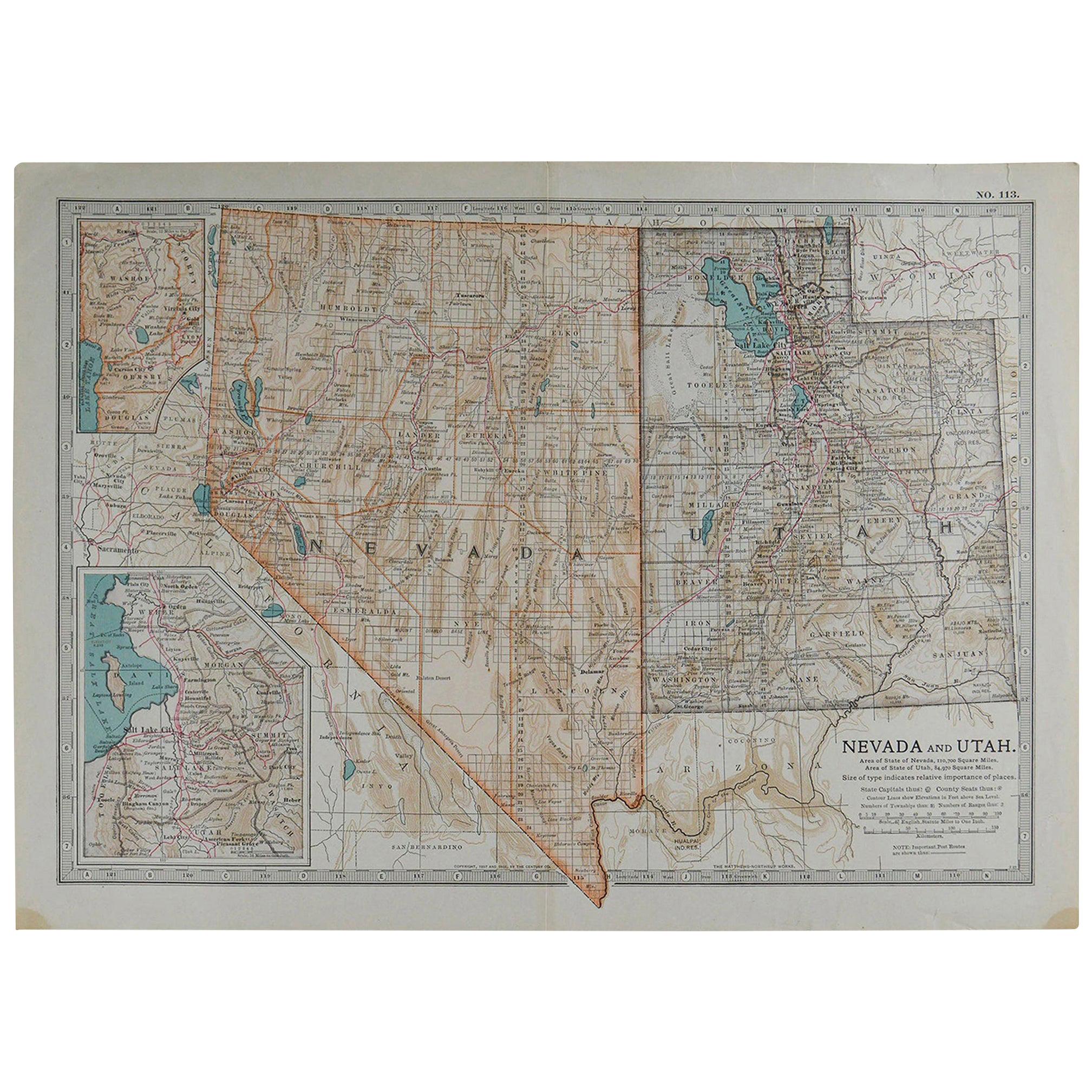 Antique Map of California, Utah, Nevada, Colorado, New Mexico and ...