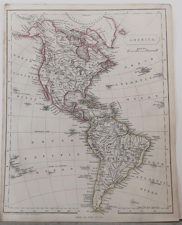 Original Antique Map of North and South America by Becker, circa 1840 ...