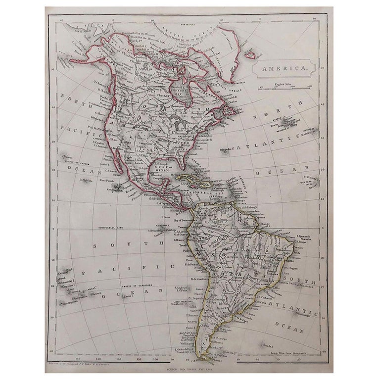 Original Antique Map of North and South America by Becker, circa 1840 ...