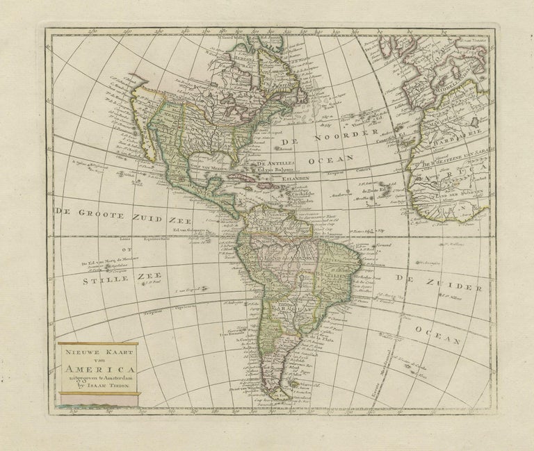 Original Antique Map of North and South America in Attractive Old ...