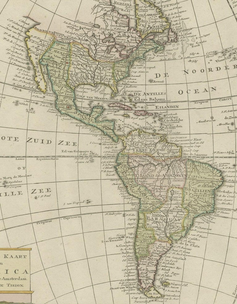 Original Antique Map of North and South America in Attractive Old ...