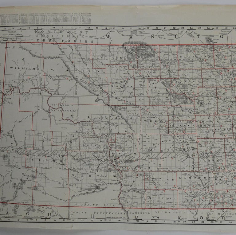 Original Antique Map of North Dakota by Rand McNally, circa 1900 For ...