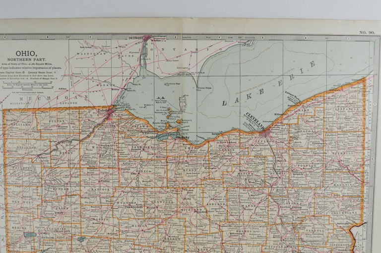 Original Antique Map of Ohio, circa 1890 For Sale at 1stDibs