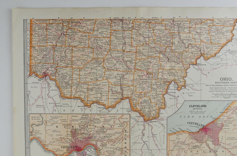 Original Antique Map of Ohio, circa 1890 at 1stDibs