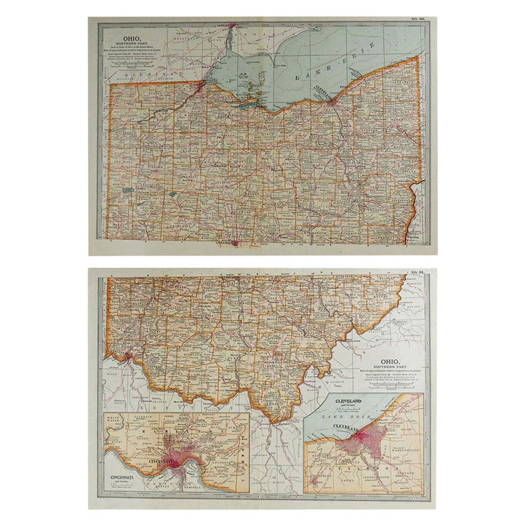Original Antique Map of Ohio, circa 1890 at 1stDibs