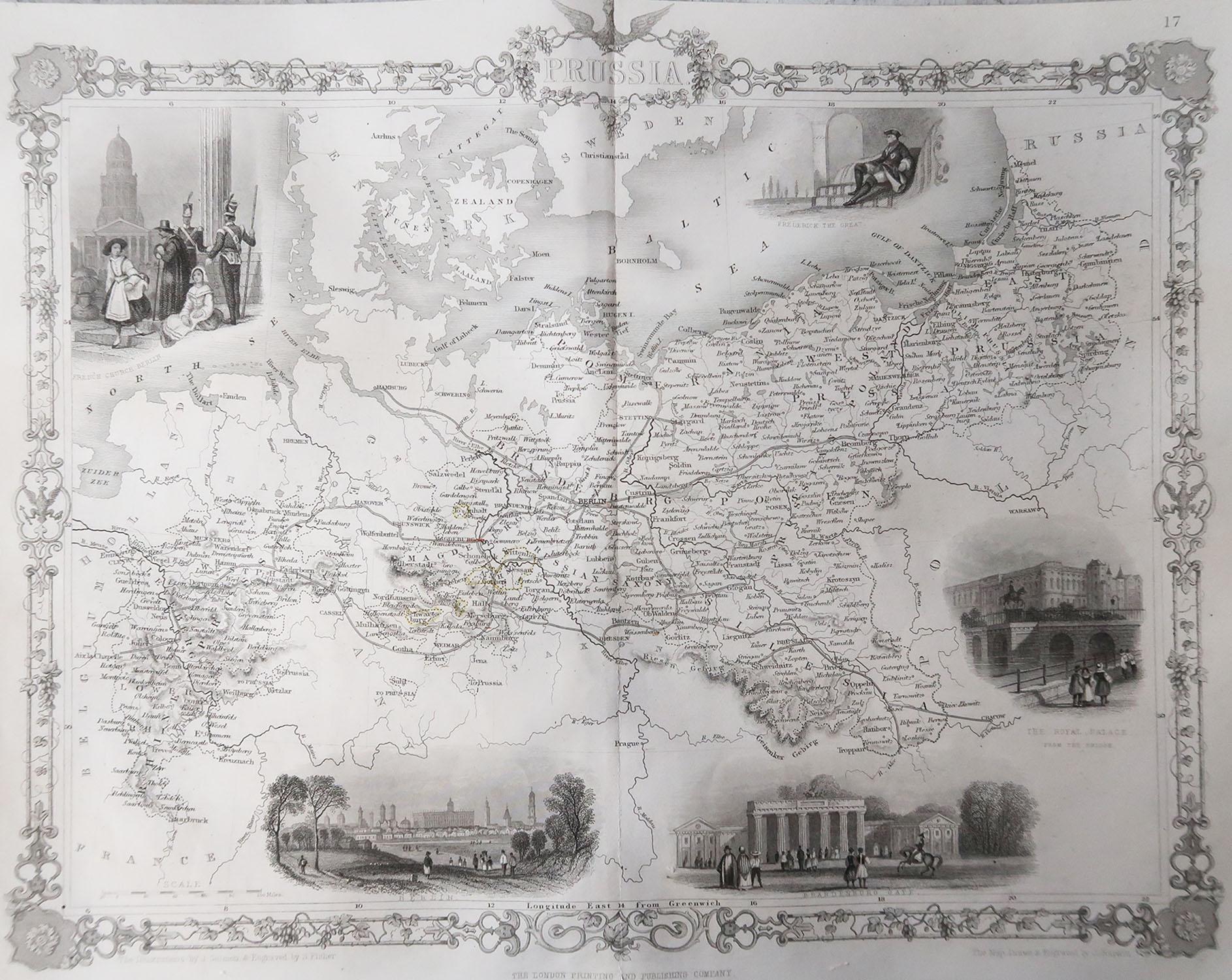 Original Antique Map of Poland by Tallis, circa 1850 at 1stDibs