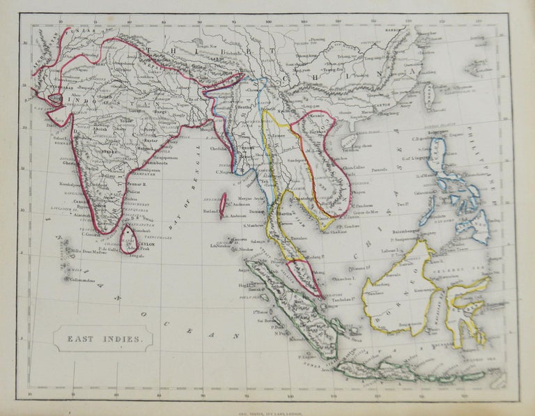 Original Antique Map of South East Asia by Becker, circa 1840 For Sale ...