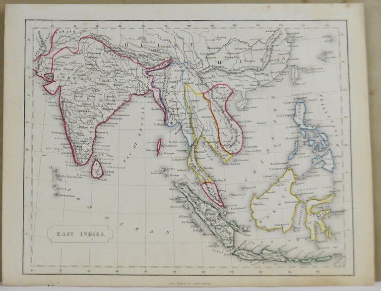 Original Antique Map of South East Asia by Becker, circa 1840 For Sale ...
