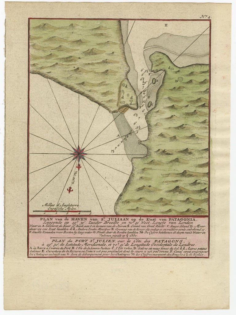 Original Antique Map of St. Julian on the Patagonia or Argentina Coast ...