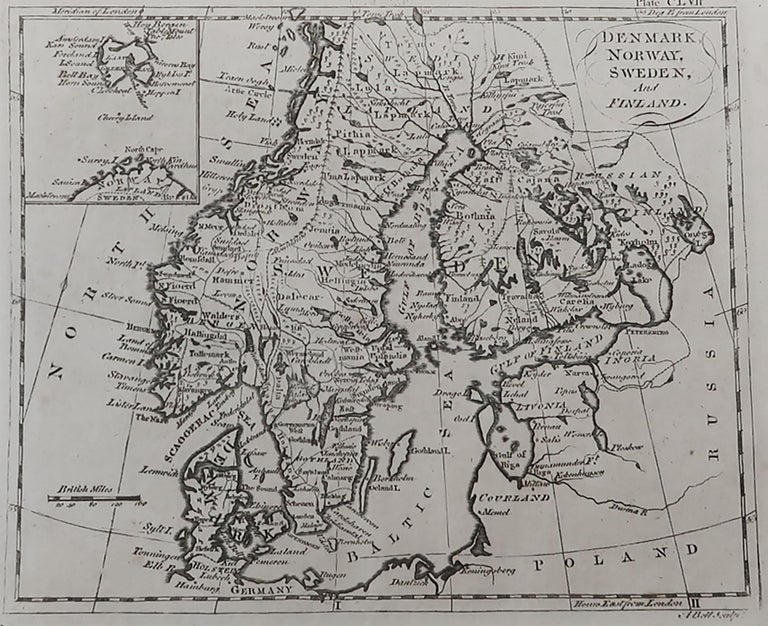Original Antique Map of Sweden, Norway, Denmark and Finland, circa 1790 ...
