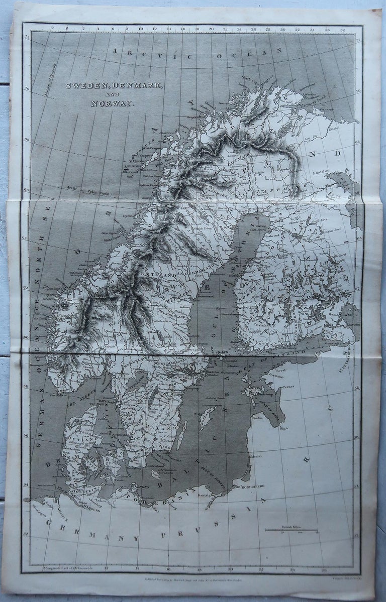 Original Antique Map of Sweden, Norway and Denmark, Sherwood, Neely ...