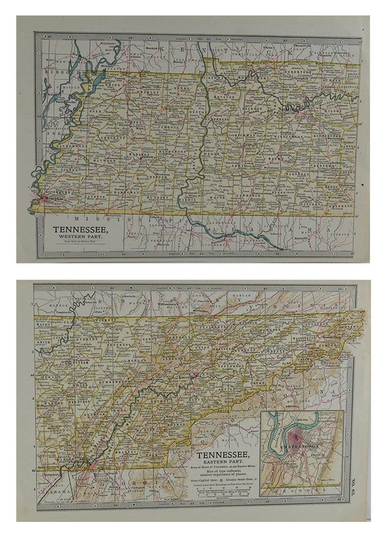 Original Antique Map of Tennessee, circa 1890 For Sale at 1stDibs