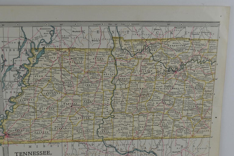 Original Antique Map of Tennessee, circa 1890 For Sale at 1stDibs