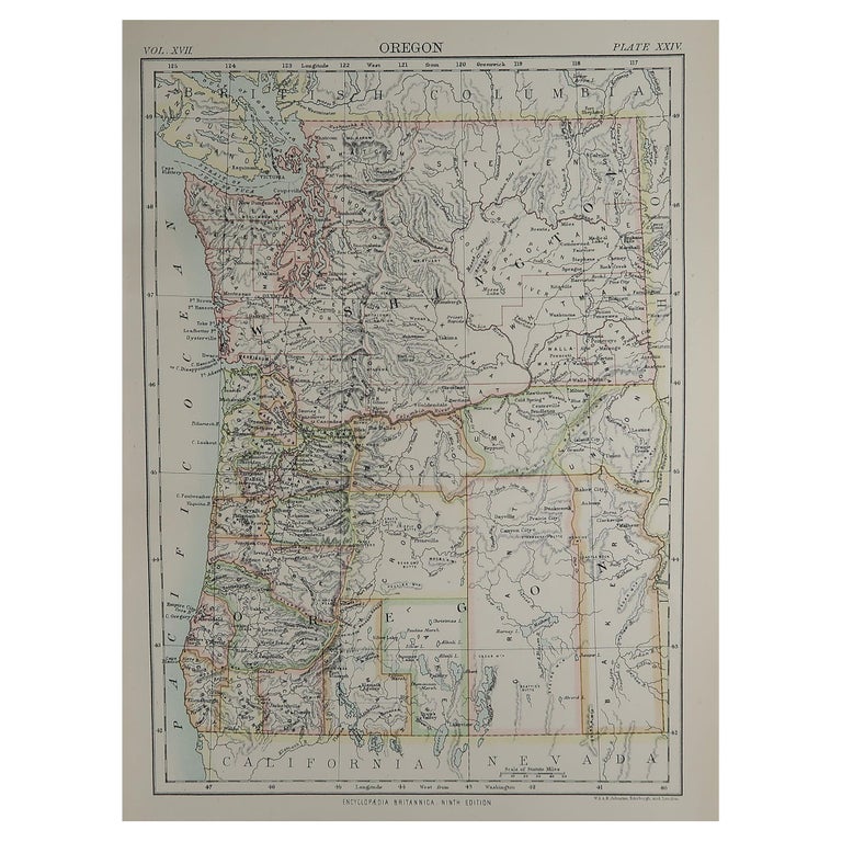 Original Antique Map of The American State of Oregon, 1889 at 1stDibs
