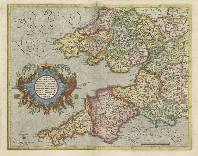 Original Antique Map of the English counties Cornwall, Devon, Dorset ...
