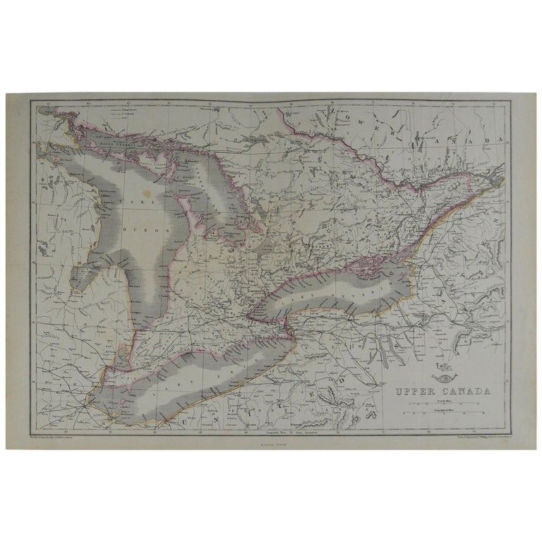 Original Antique Map of the Great Lakes, Canada by T.Ettling, 1861 For ...