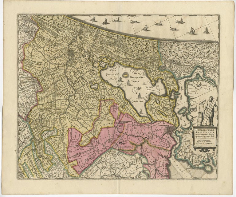 Original Antique Map of the Netherlands Incl Amsterdam, Leiden and ...