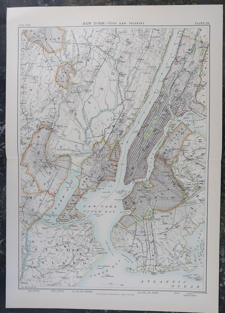 Original Antique Map of The New York City and Vicinity, 1889 For Sale ...