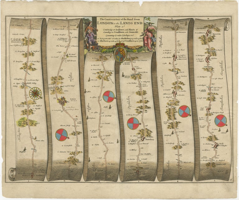 Original Antique Map of the Road from Andover to Crewkerne For Sale at ...