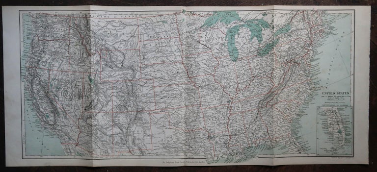 Original Antique Map of The United States of America, circa 1890 For ...
