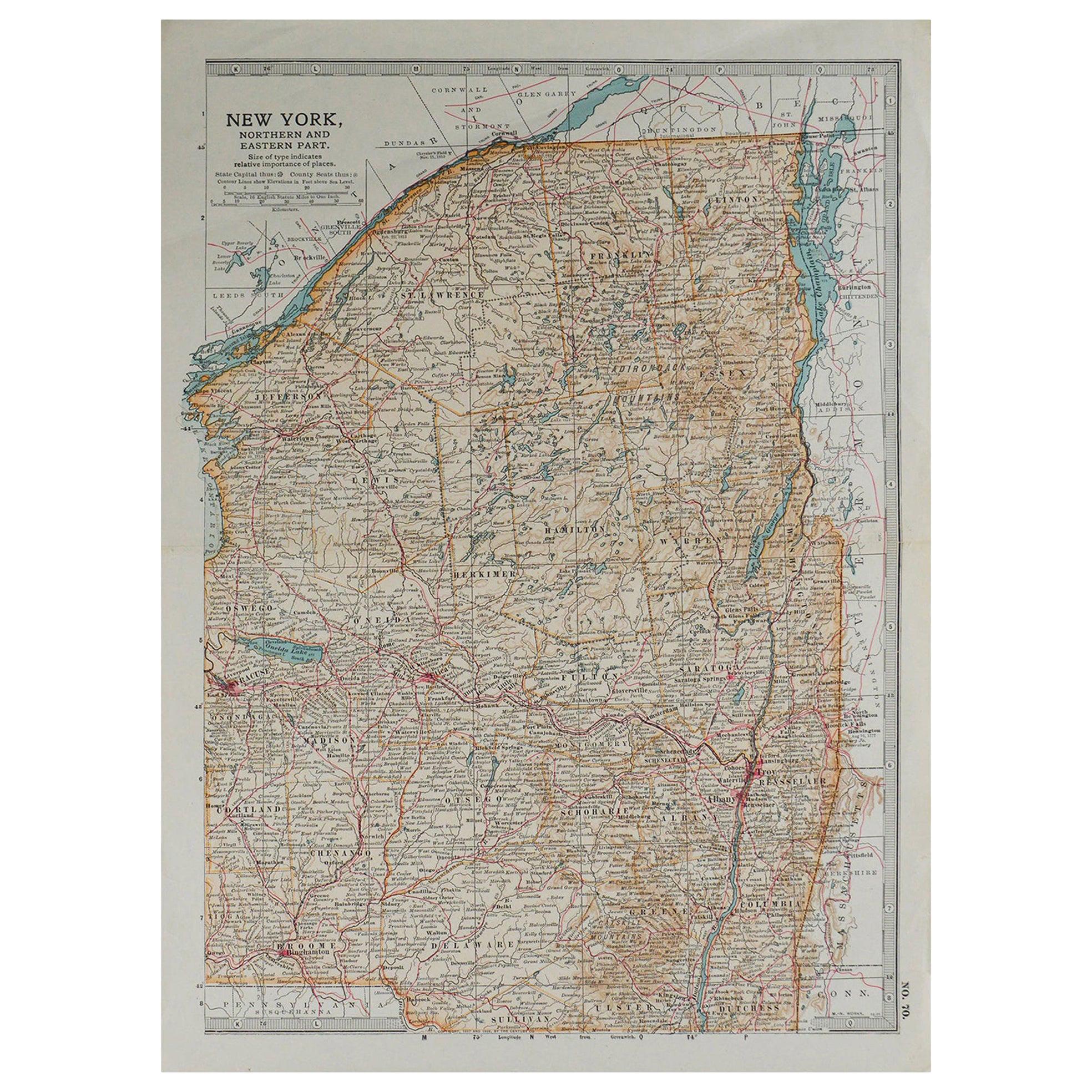 Original Antique Map of Upstate New York, circa 1890 For Sale at 1stDibs